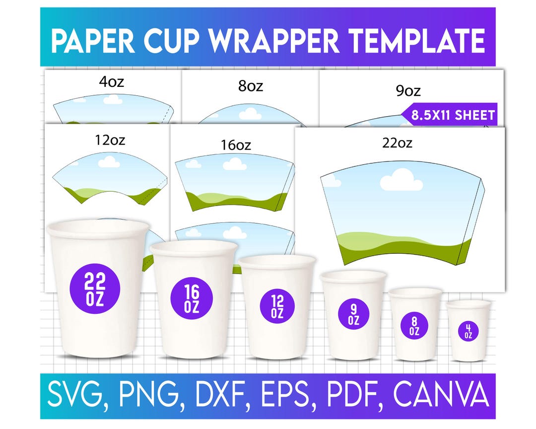 6 Paper Cup Wrapper Template Bundle, Paper Cup Wrapper, Blank Cup ...
