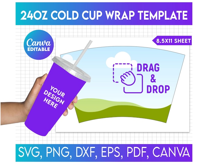 No Hole Cold Cup Svg, 24oz Cold Cup Template Svg, No Hole Cold Cup Wrap ...