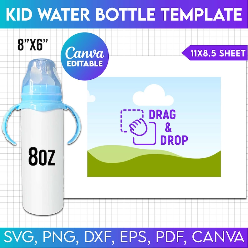Baby Bottle Template, 8oz Kids Milk Bottle Sublimation Template, Kids ...