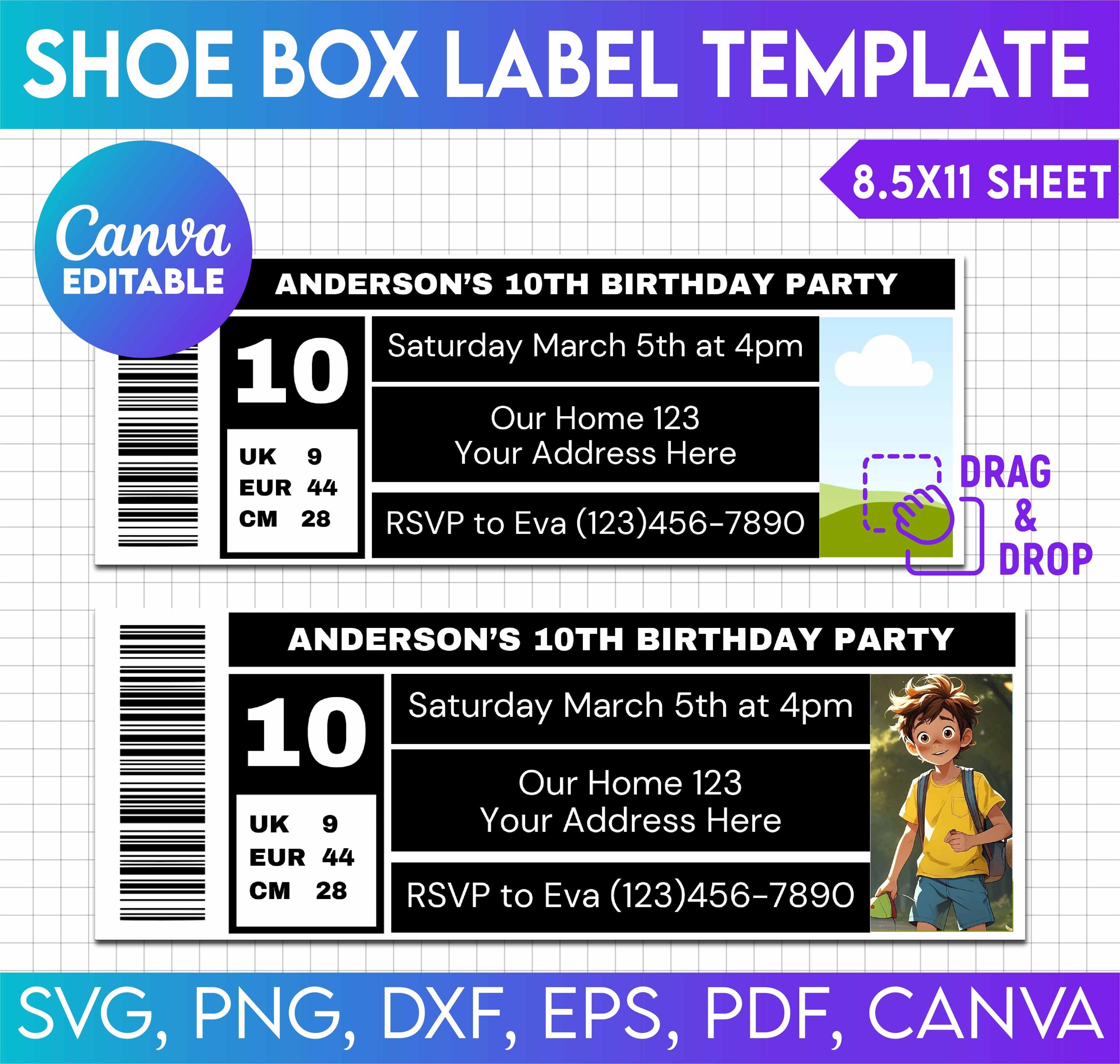 Shoe Box Label Template, Editable Shoe Box Label Canva Template, Shoe ...