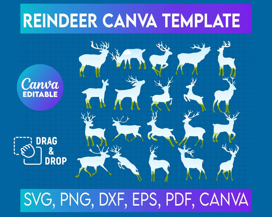 Christmas Reindeer Canva Template, Canva Frame Christmas, Fill Your Own ...