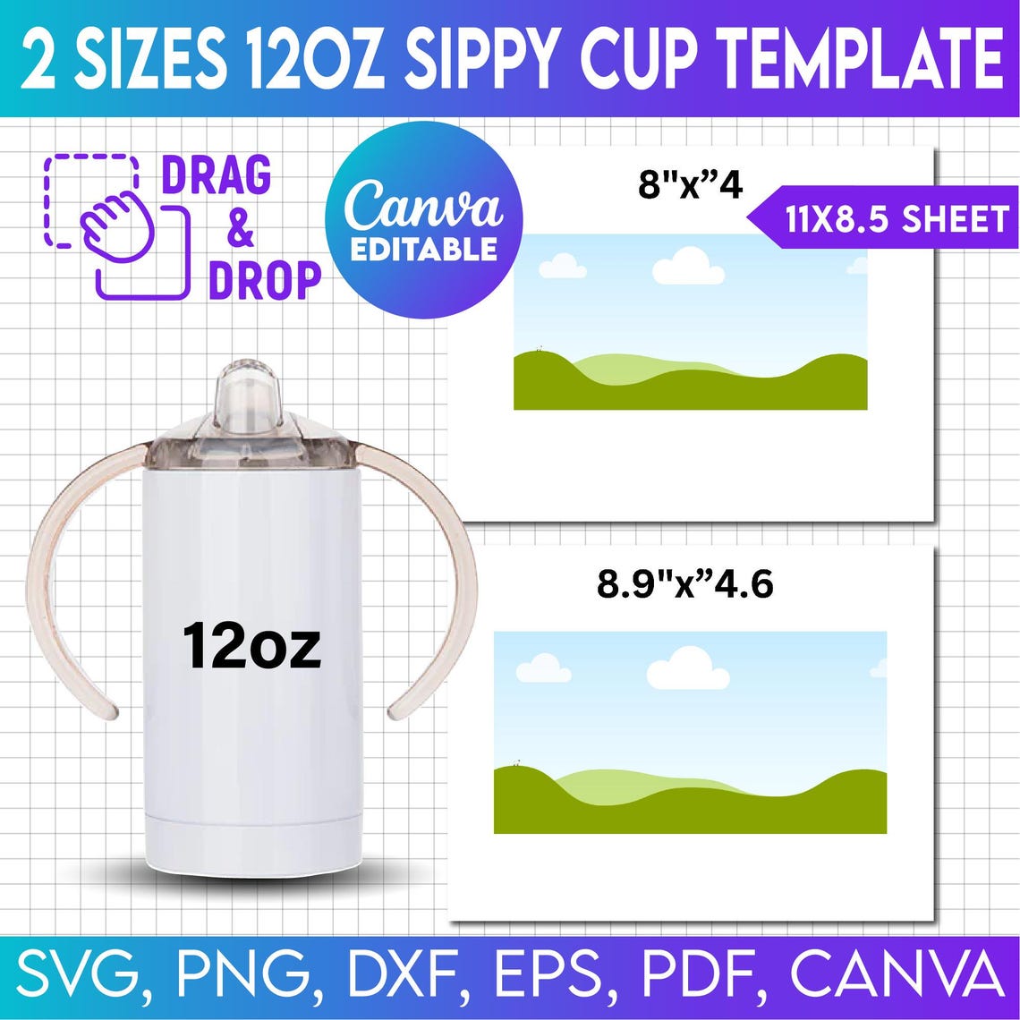 12oz Sippy Cup Tumbler Template, Sippy Cup Wrap Template Svg, Canva ...