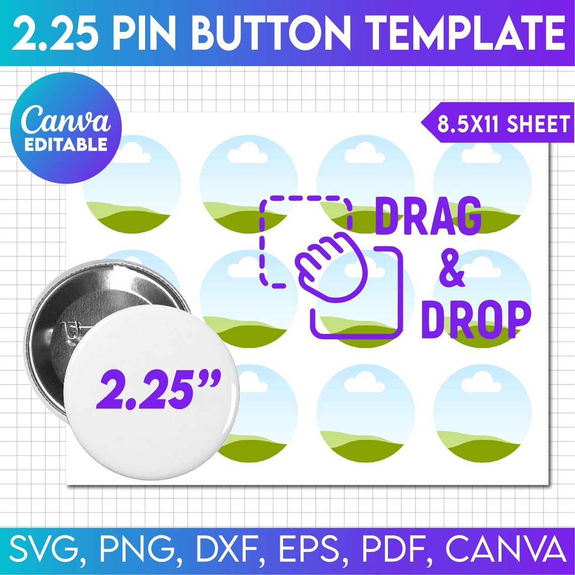 2.25 Inch Button Pin Template, Canva Editable Pin Button Template ...