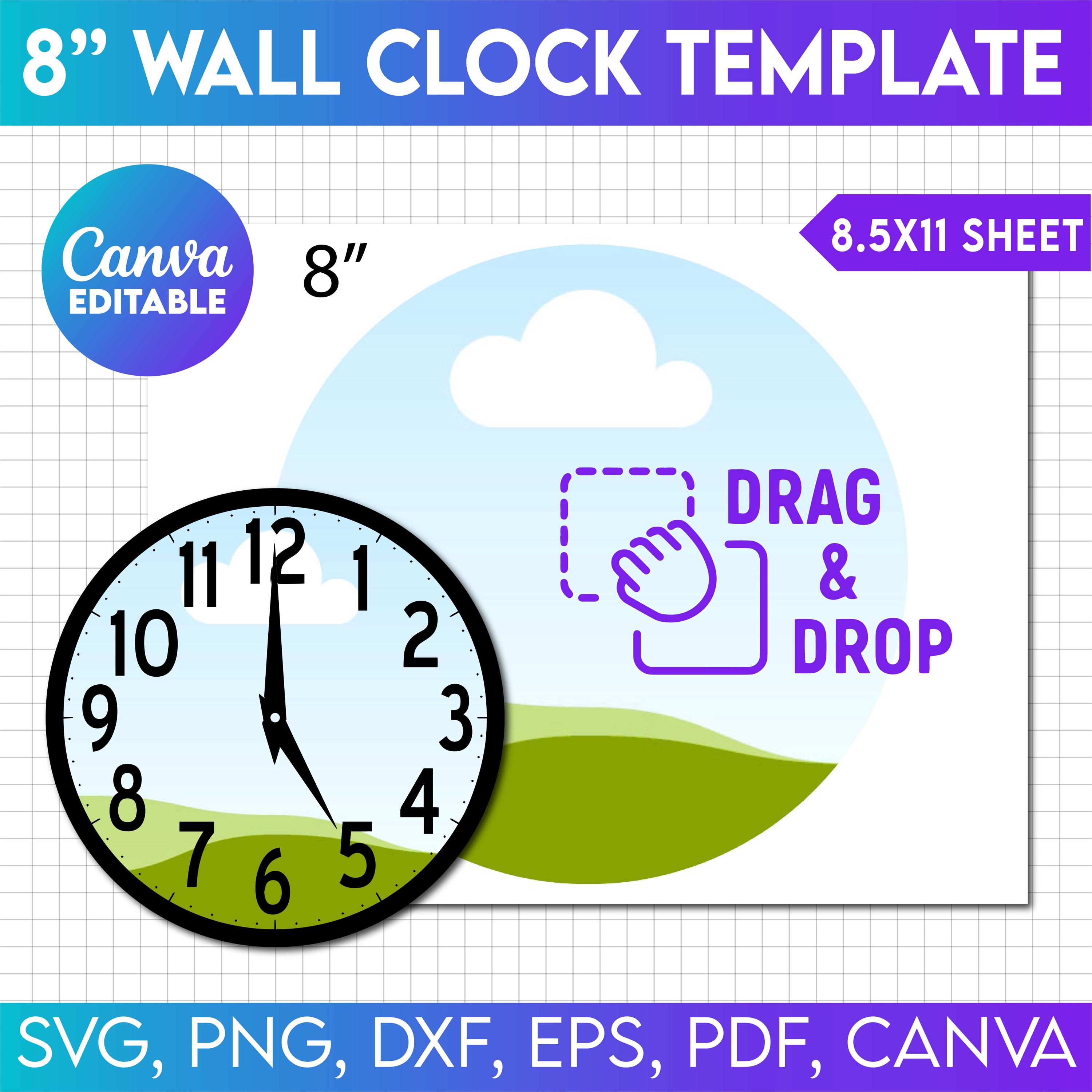Clock Sublimation Template, Wall Clock Template, Clock Template, Round ...