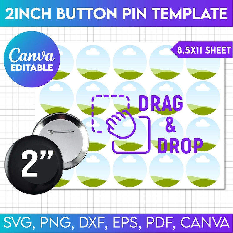 2" Button Pin Template, Button Pin Svg, Button Pin Blank, Sublimation Button Pin Template, Badge ...