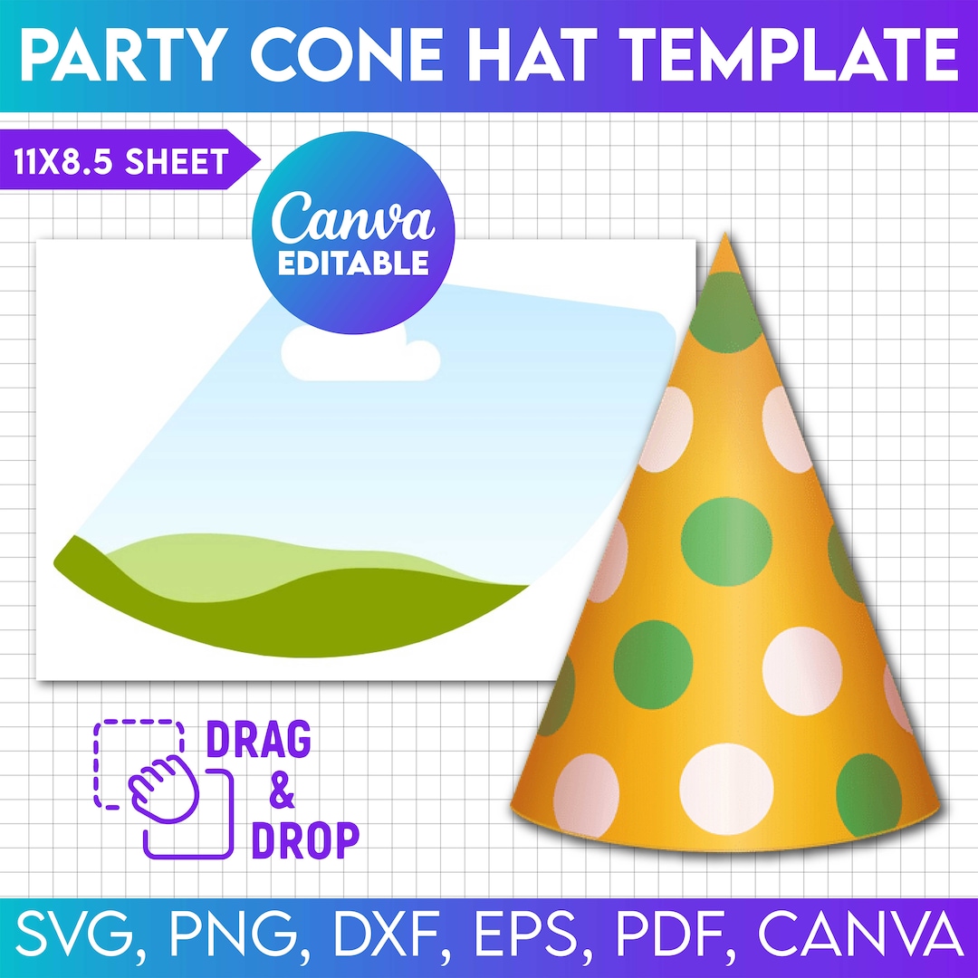 Party Cone Hat Template Svg, Paper Hat Template, No Glue Party Hat Template, Canva Editable ...