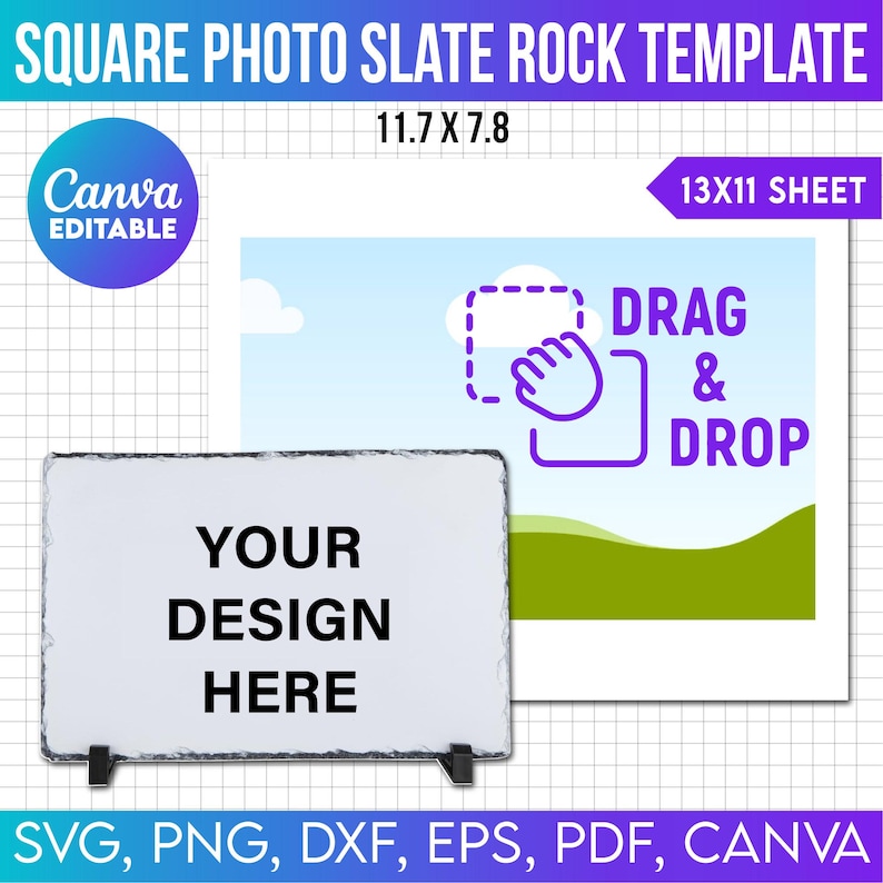 Square Photo Slate Rock Template, Photo Slate Template Svg, Square ...