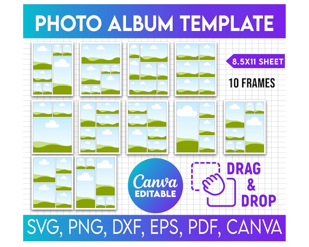 Photo Album Template Bundle, 8.5x11 Sheet Canva Frame, Photo Album ...