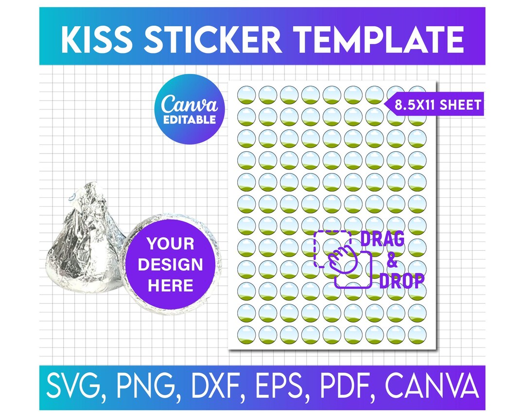 Kiss Sticker Template, Mini Kiss Wrapper, Party Favor, Editable Canva ...