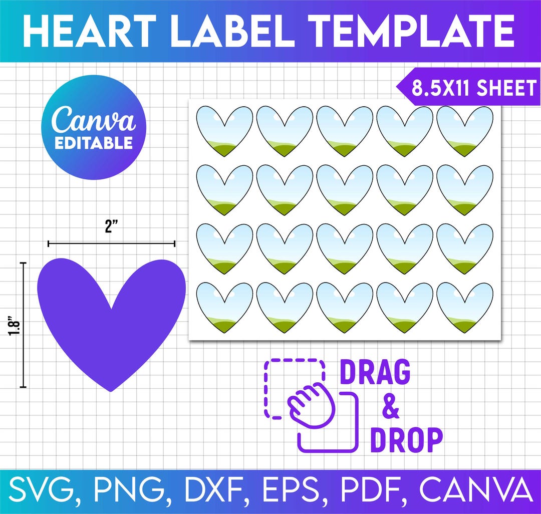 Heart Label Template, Heart Shape Blank Template, Heart Sticker ...
