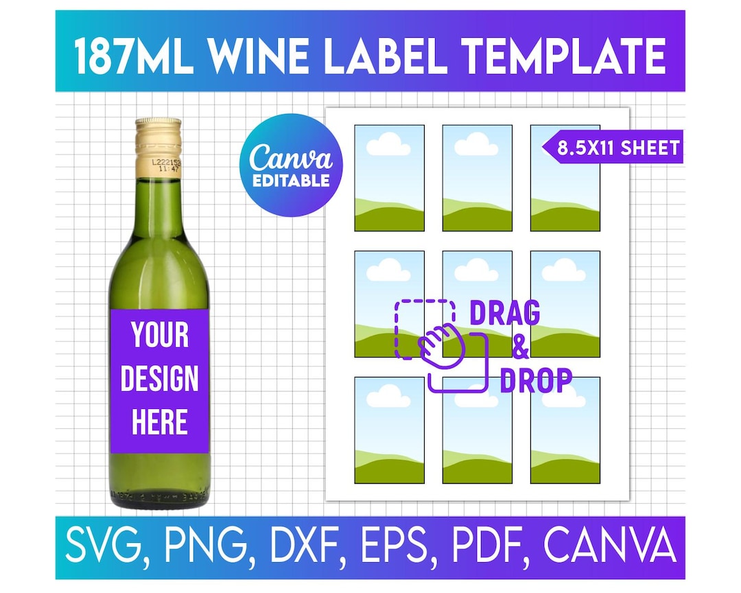 187ml Wine Label Template, Mini Wine Label Svg, Mini Wine Bottle Tag ...