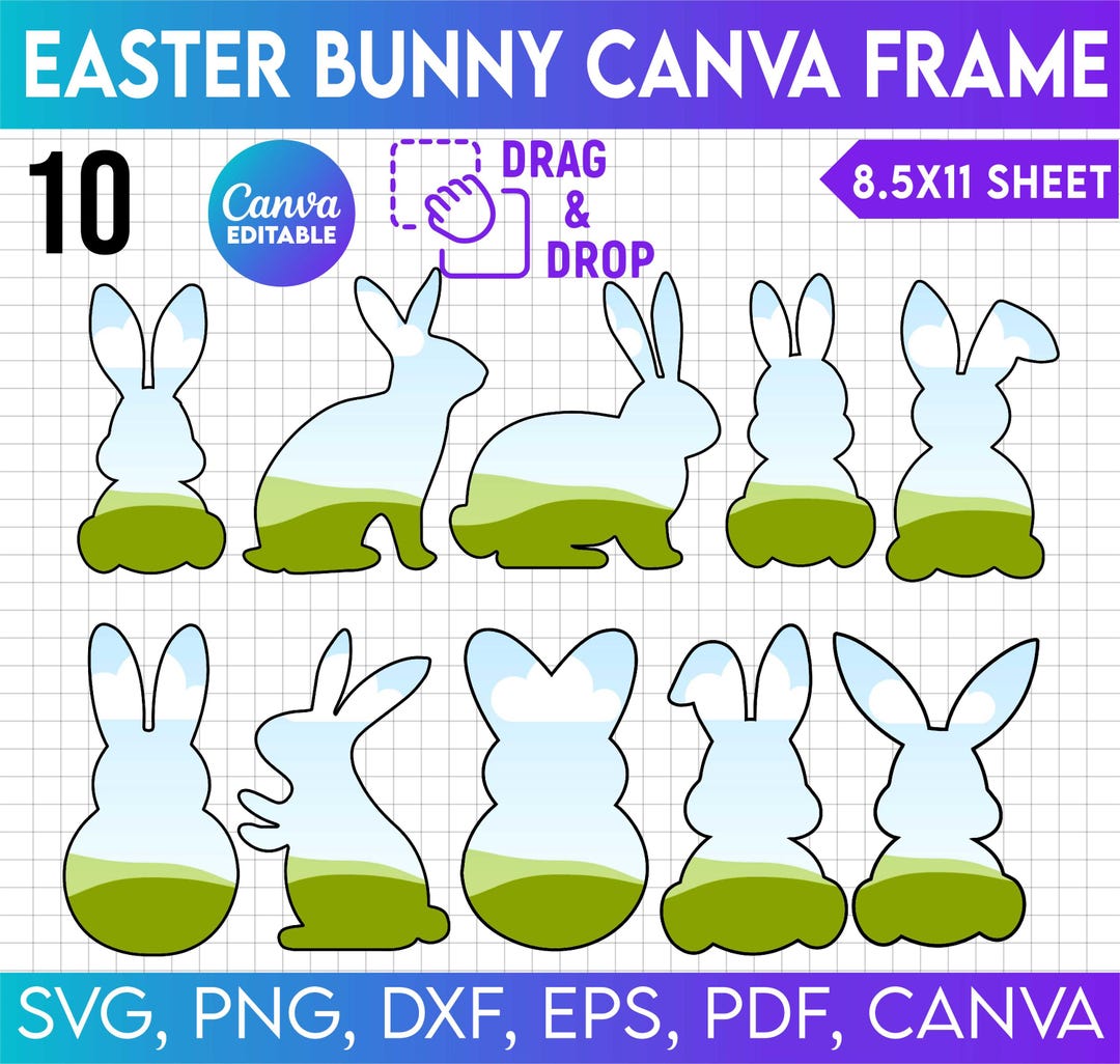 10 Easter Bunny Canva Frame Bundle, Canva Frame Template, Rabbit Shaped ...