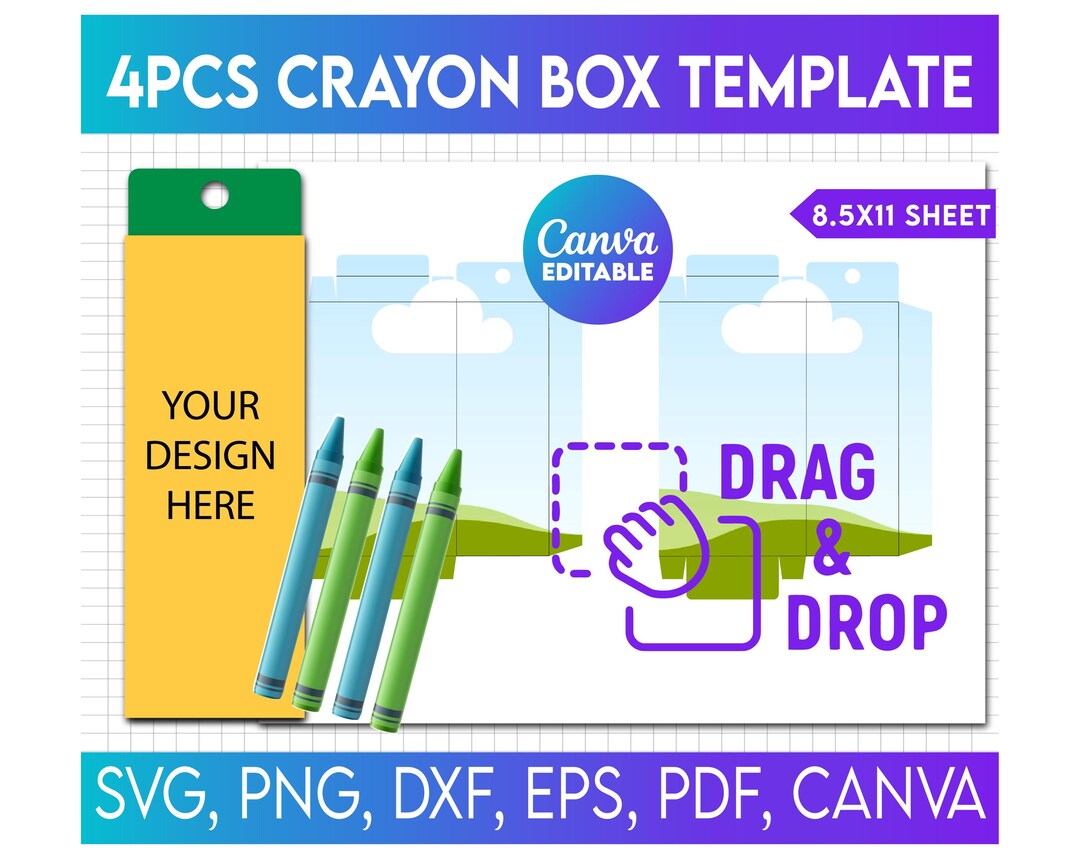 4pcs Crayon Box Template, Wax Crayon Box Template, Wax Color Pen Svg ...