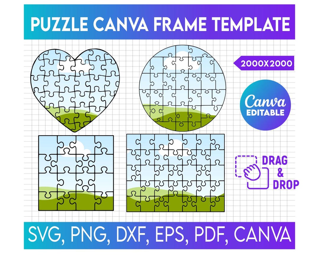 Puzzle Canva Frame Template, Canva Editable Frame, Printable Frame ...
