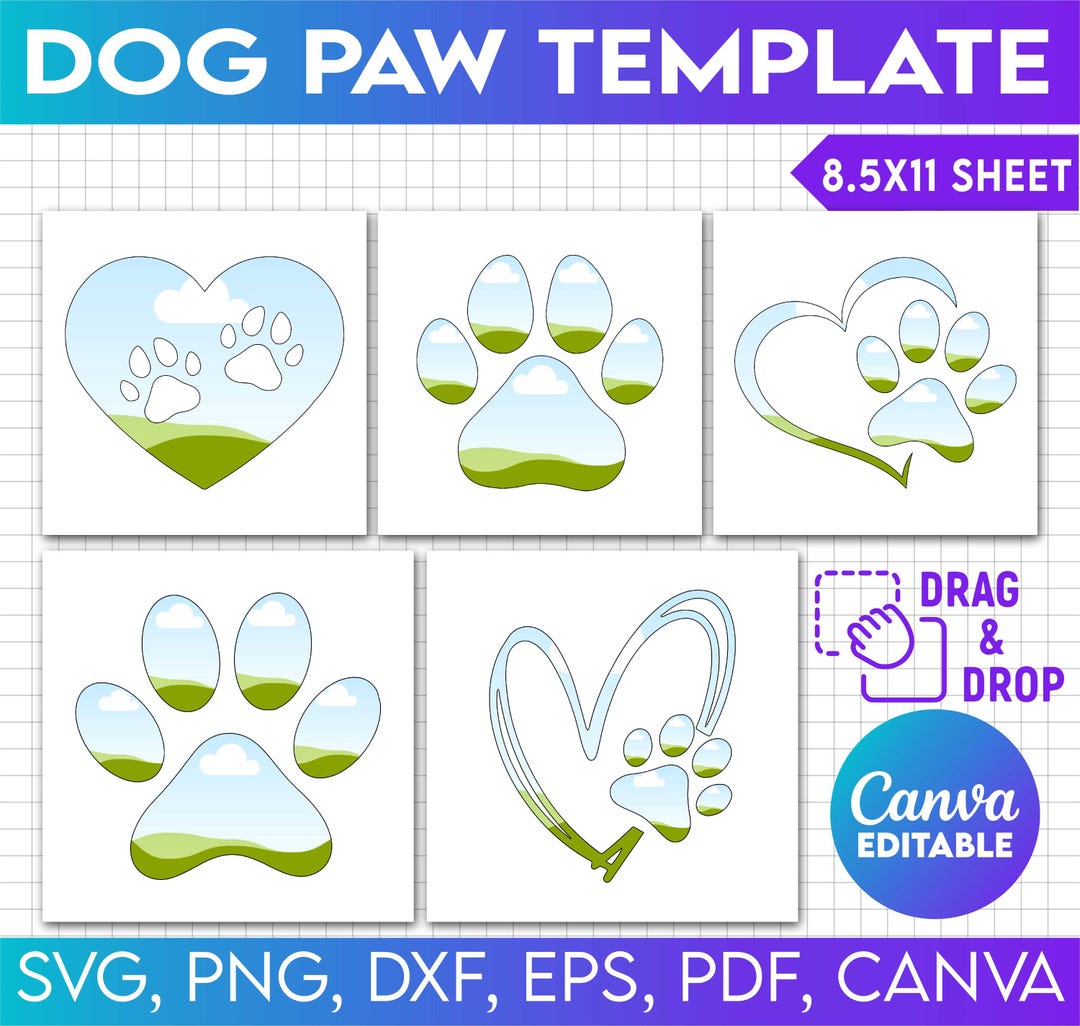 Editable Dog Cat Paw Canva Frame Template, Paw Canva Template, Drag and ...