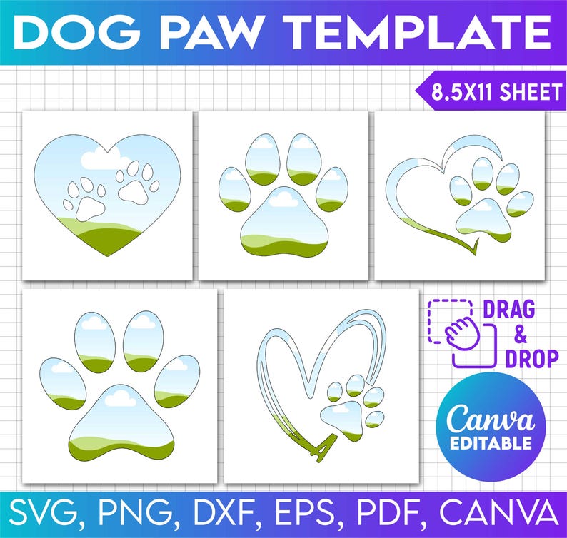 Editable Dog Cat Paw Canva Frame Template, Paw Canva Template, Drag and ...
