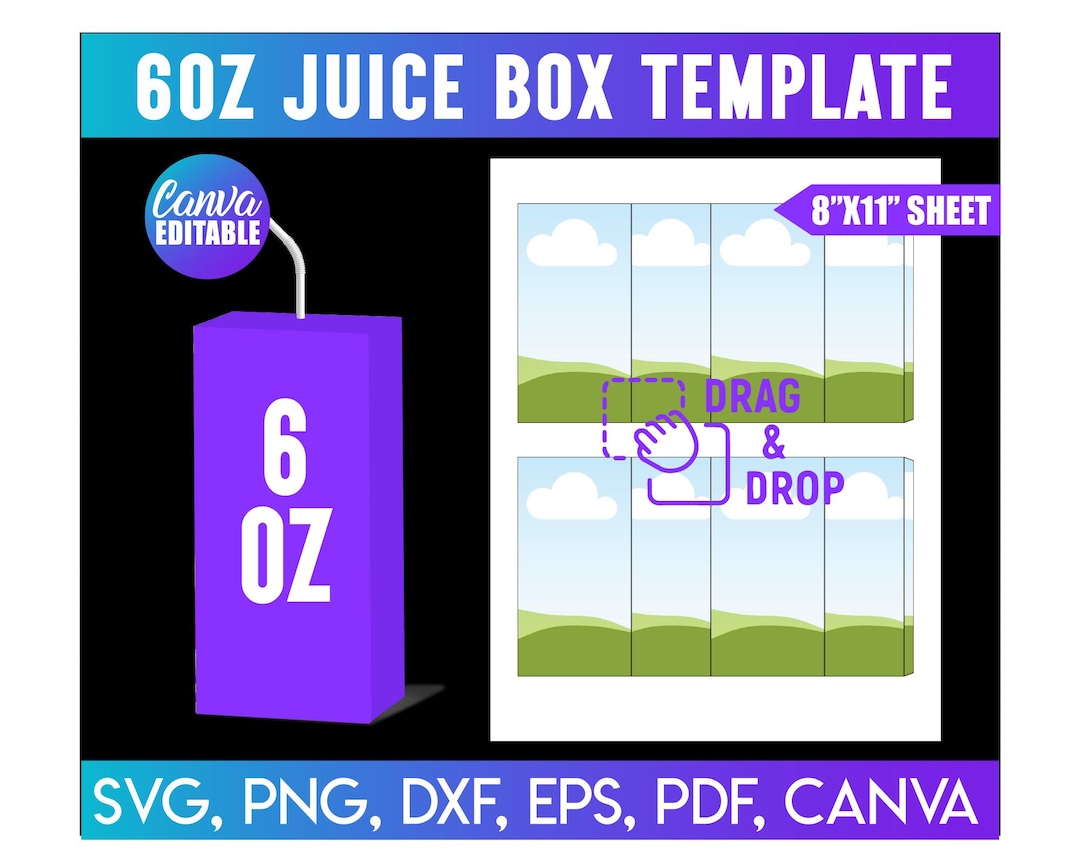 6oz Juice Box Wrapper Template, Juice Label Template, Juice Box Sticker ...