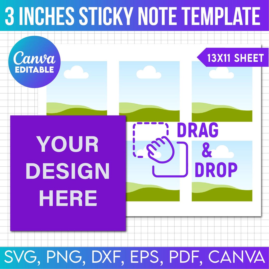 Sticky Note Template, 3 Inches Sticky Note Template, Sticky Note Canva ...