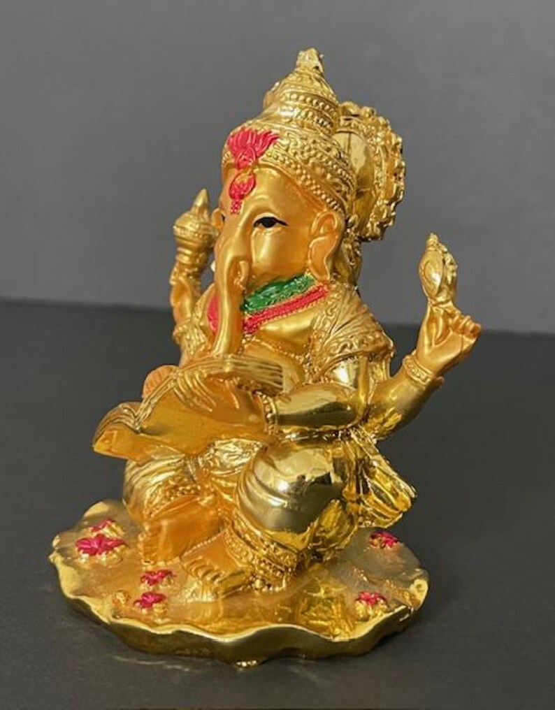 Lord Ganesh Reading Statue-golden Home, Office , Car Dashboard Decor ...