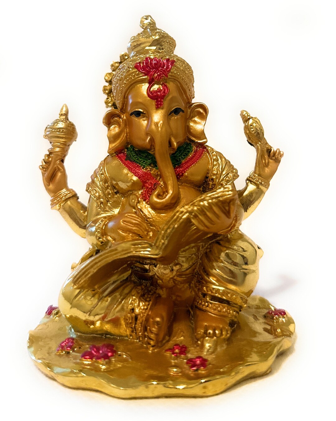 Lord Ganesh Reading Statue-golden Home, Office , Car Dashboard Decor - Etsy
