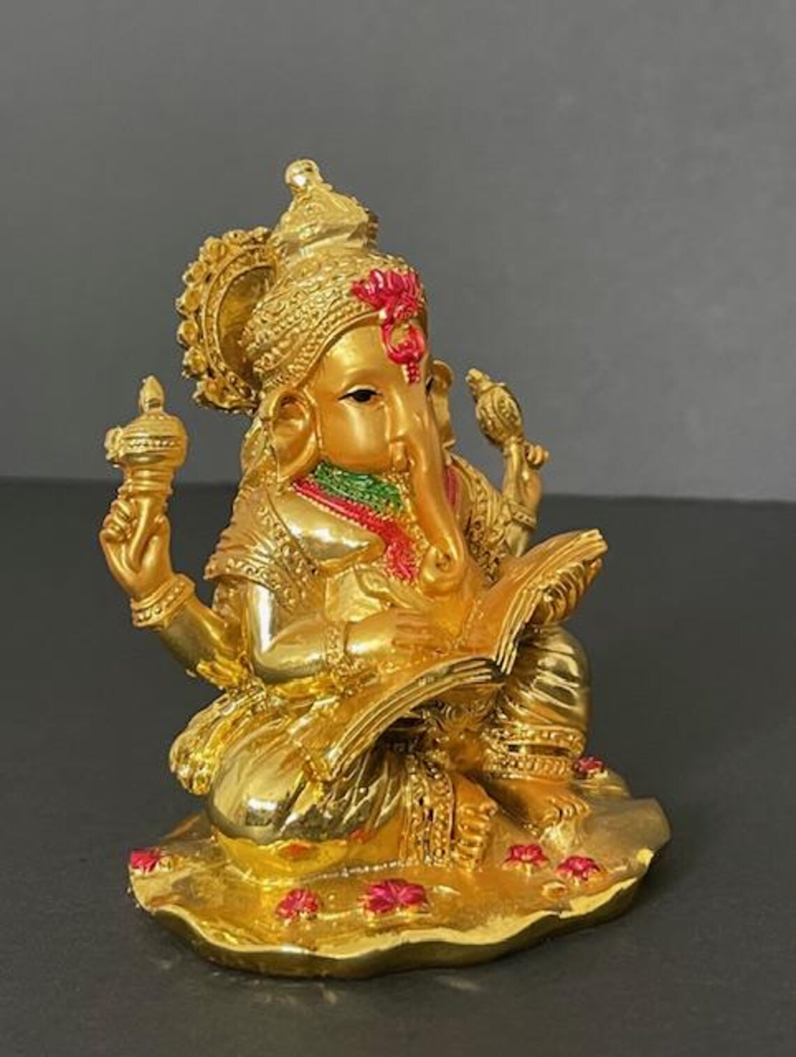 Lord Ganesh Reading Statue-golden Home, Office , Car Dashboard Decor ...