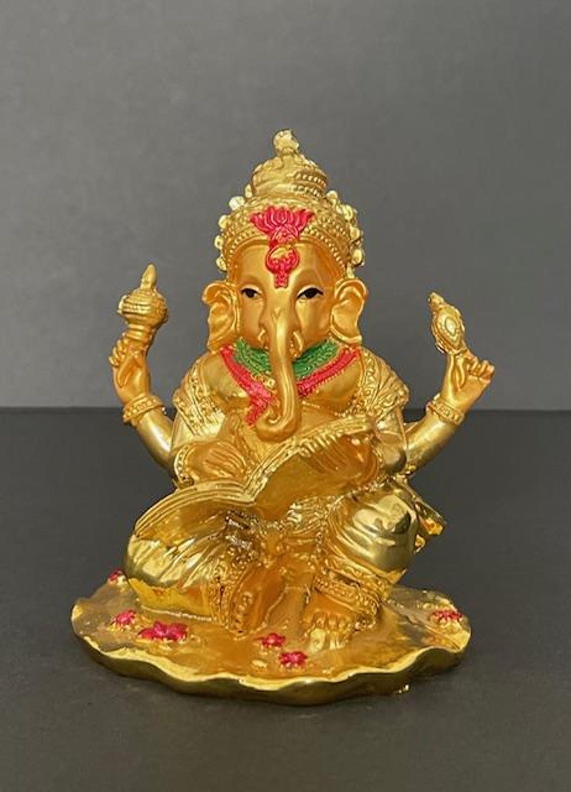 Lord Ganesh Reading Statue-golden Home, Office , Car Dashboard Decor ...