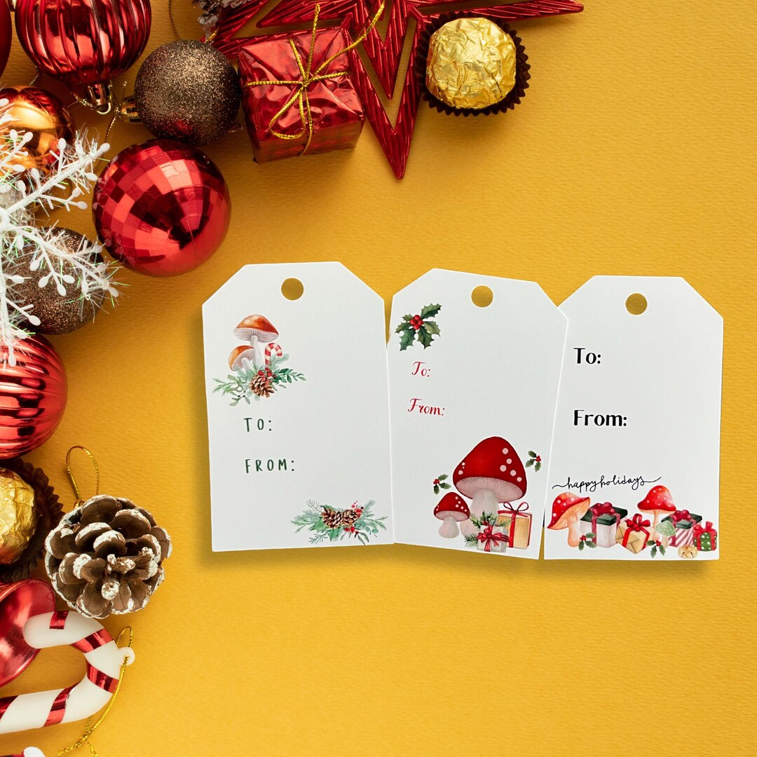 Mushroom Themed Holiday Gift Tags / Earthy Style Holiday Tags / Sets of ...
