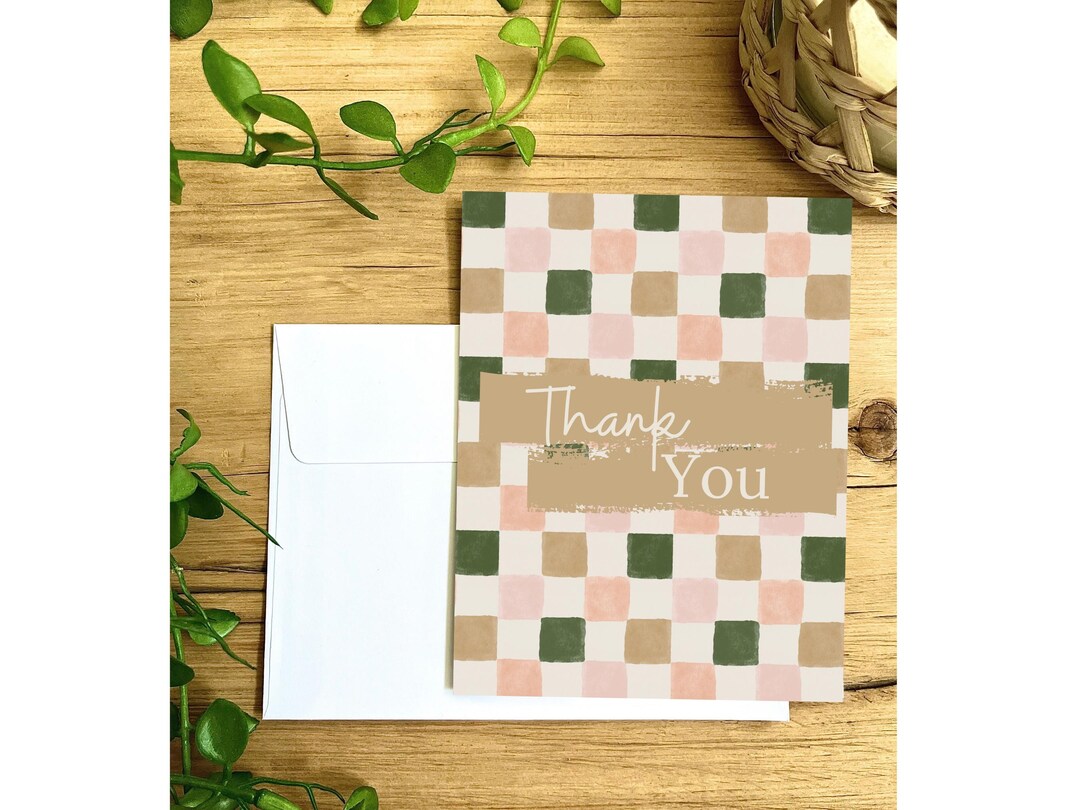 Thank You Card / Watercolor Checkers / Thanks - Etsy