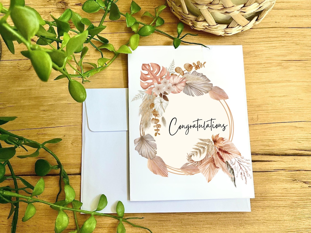 Congratulations Greeting Card / Boho Watercolor Card / Floral Card ...