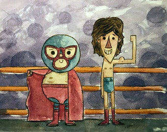 Nacho Libre and Esqueleto Tile Set , Mexican Folk Art, El Luchador Art ...