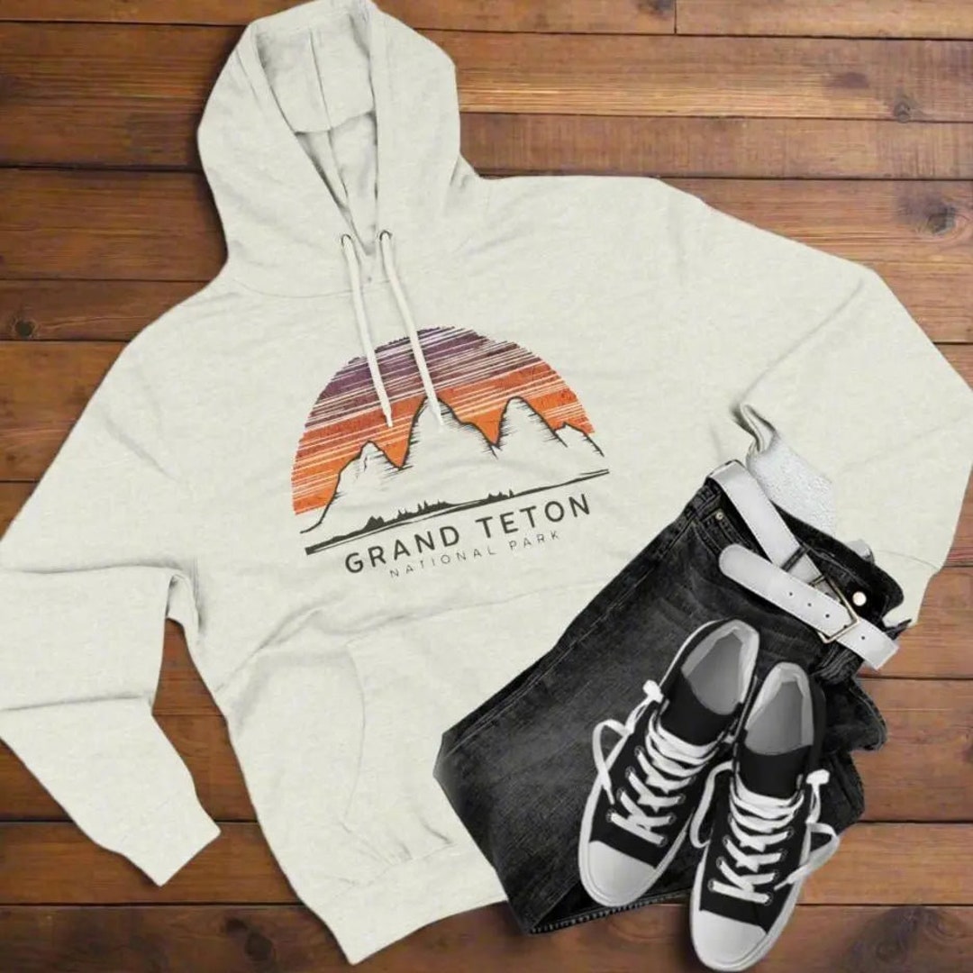 Grand Teton National Park Unisex Fit Fleece Hoodie Colorful Skyline ...