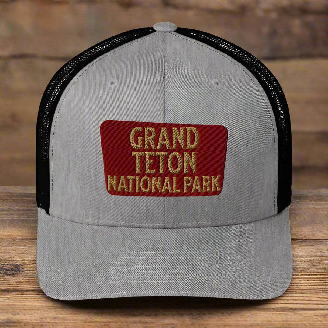 Grand Teton National Park Sign Embroidered Trucker Hat Nature Outdoor ...