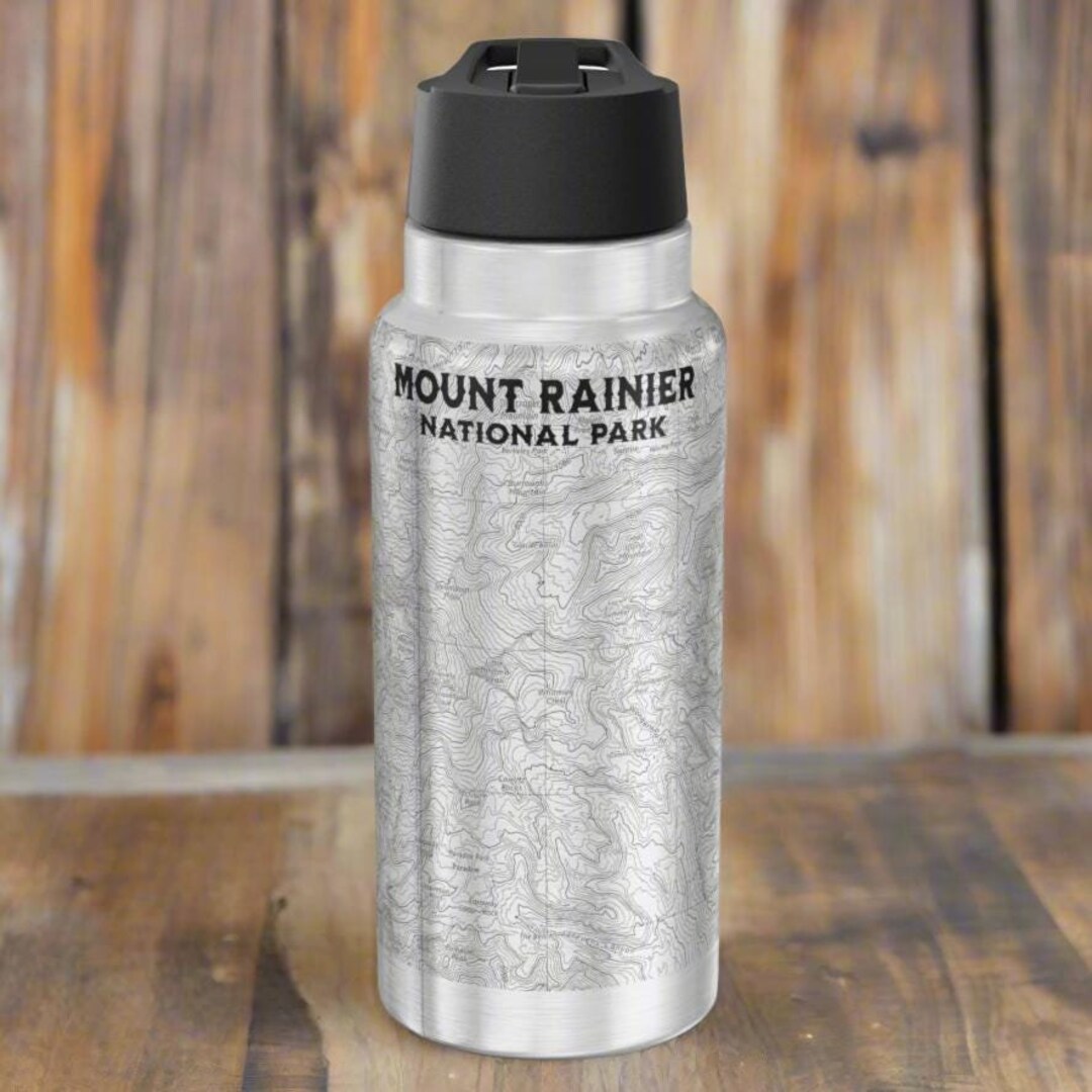 Mount Rainier Topographic Insulated Water Bottle Tumbler 32oz Real USGS ...