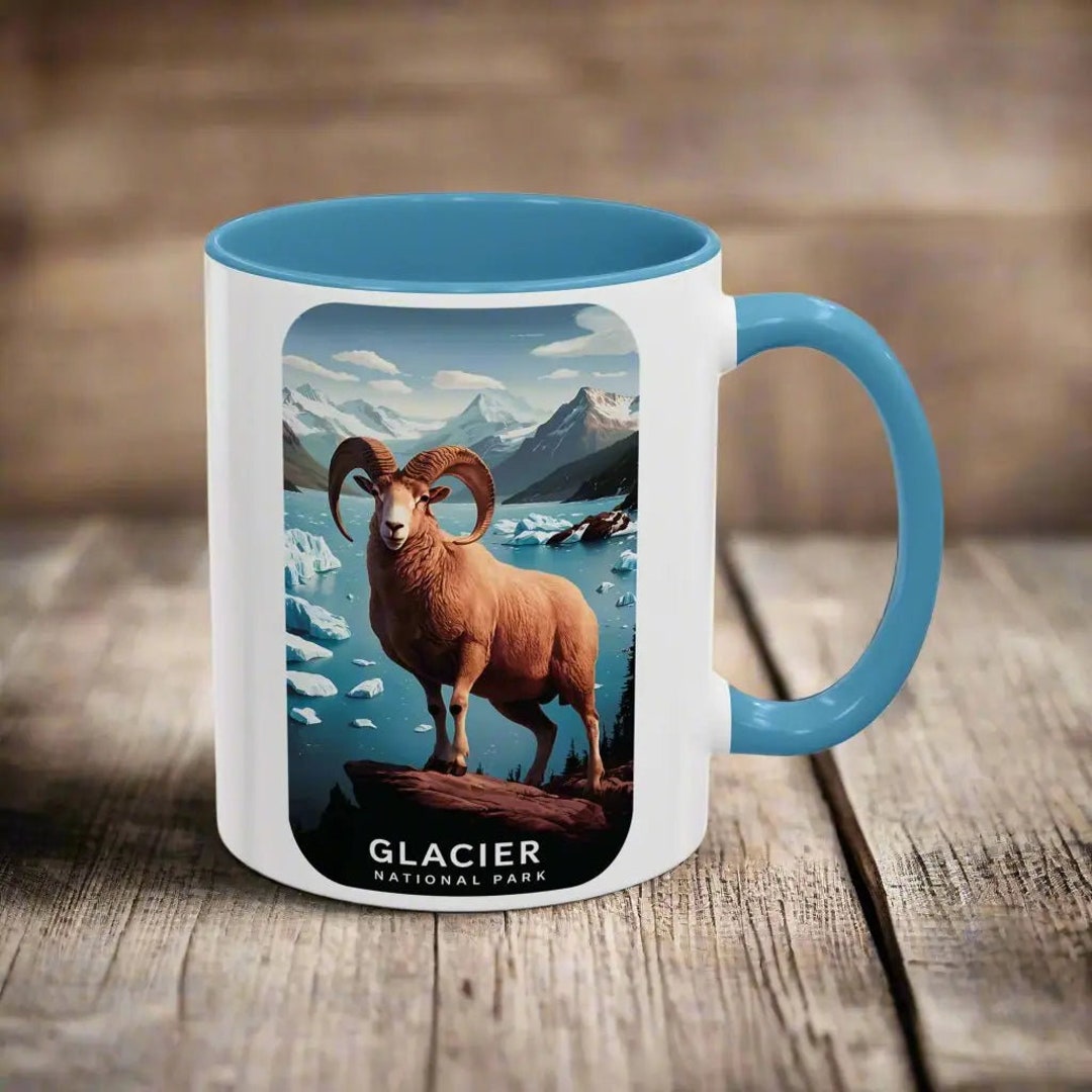 Glacier National Park Big Horned Sheep Scenic Coffee Mug 11oz 15oz Blue ...