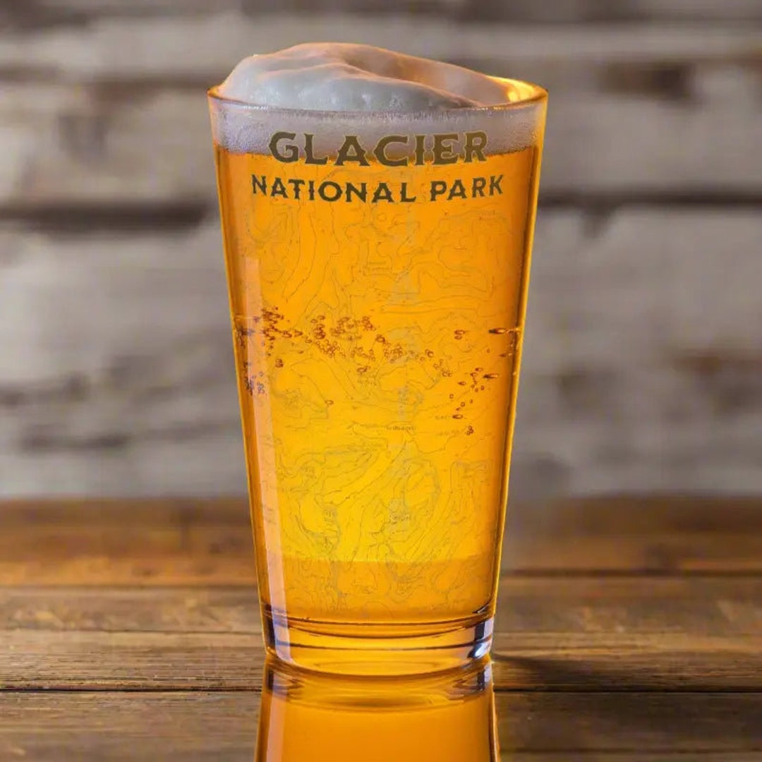Glacier National Park Topographic Pint Glass Nature Outdoor Inspired ...