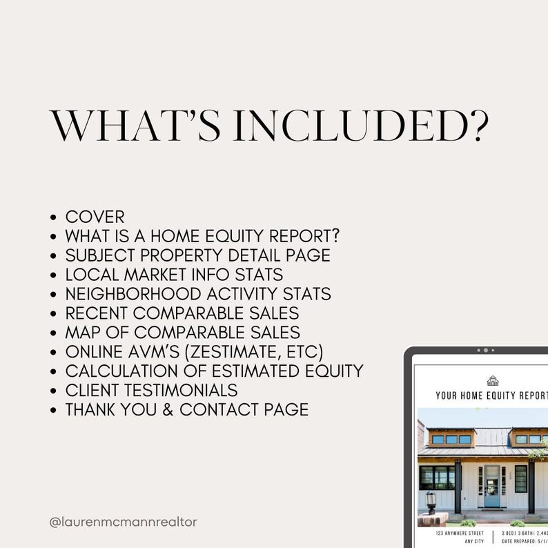 Home Equity Report, CMA Template - Etsy