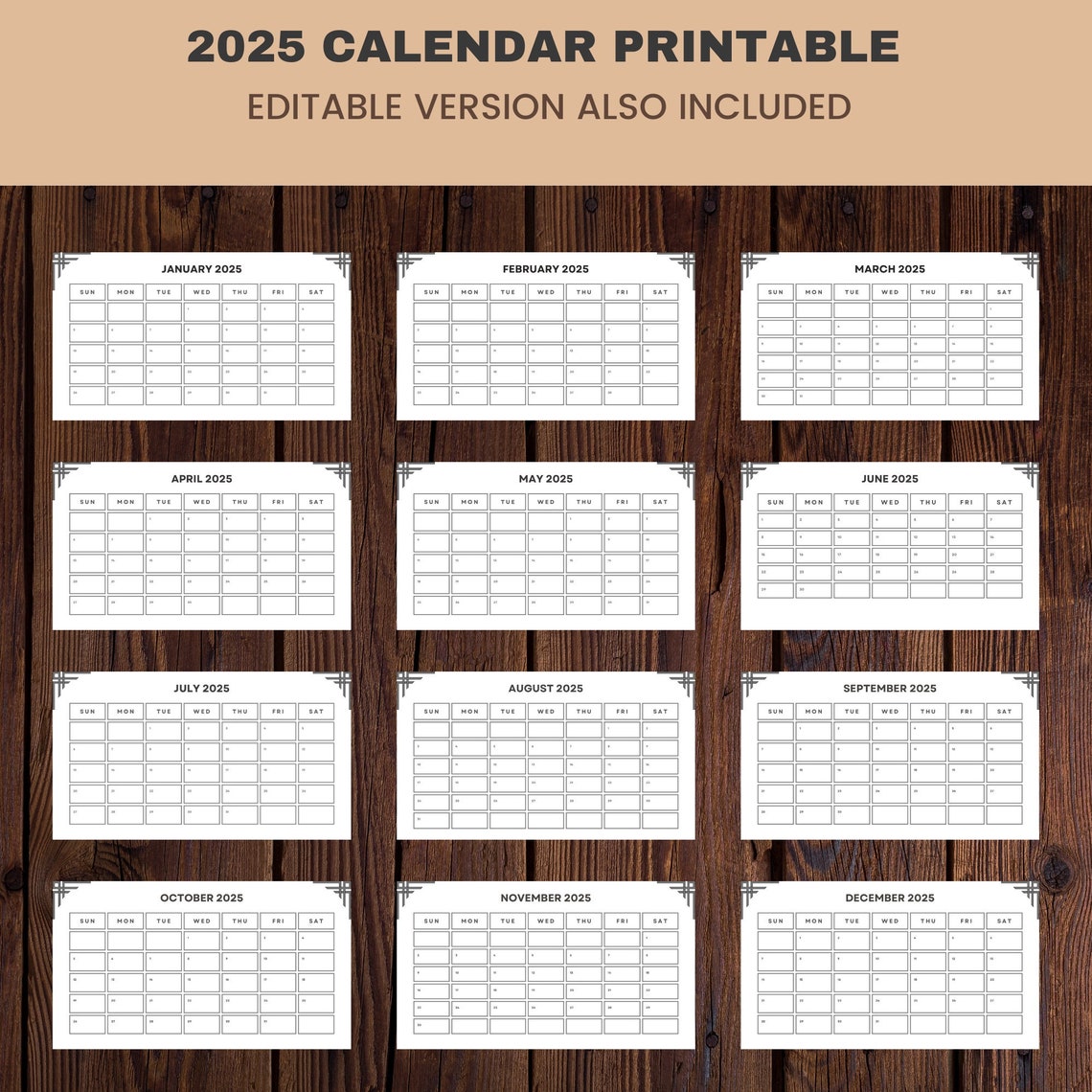 2025 Calendar Printable, Printable Calendar, Editable Calendar, 2025 ...