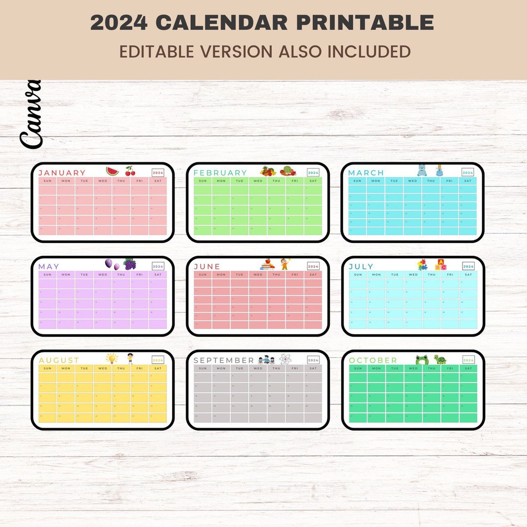 Calendar 2024 Printable, Kids Calendar 2024, Editable Calendar ...
