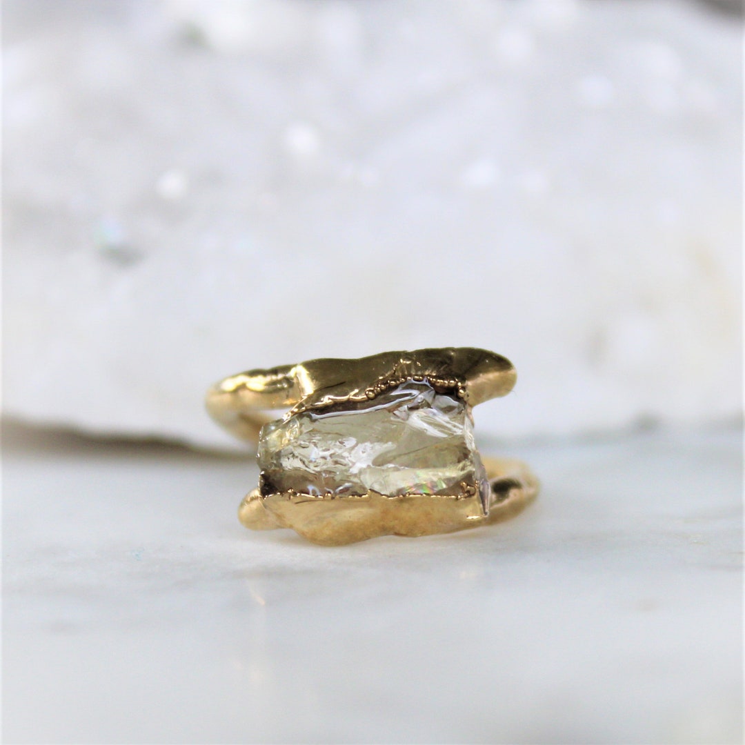 Raw Oregon Sunstone Ring: 18k Gold Dipped Gemstone Jewelry, Size 5, - Etsy
