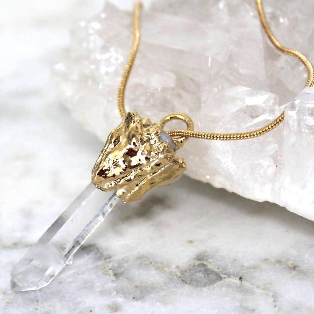 Raw Crystal Quartz Necklace: 18k Gold Barnacle Pendant, Ooak - Etsy