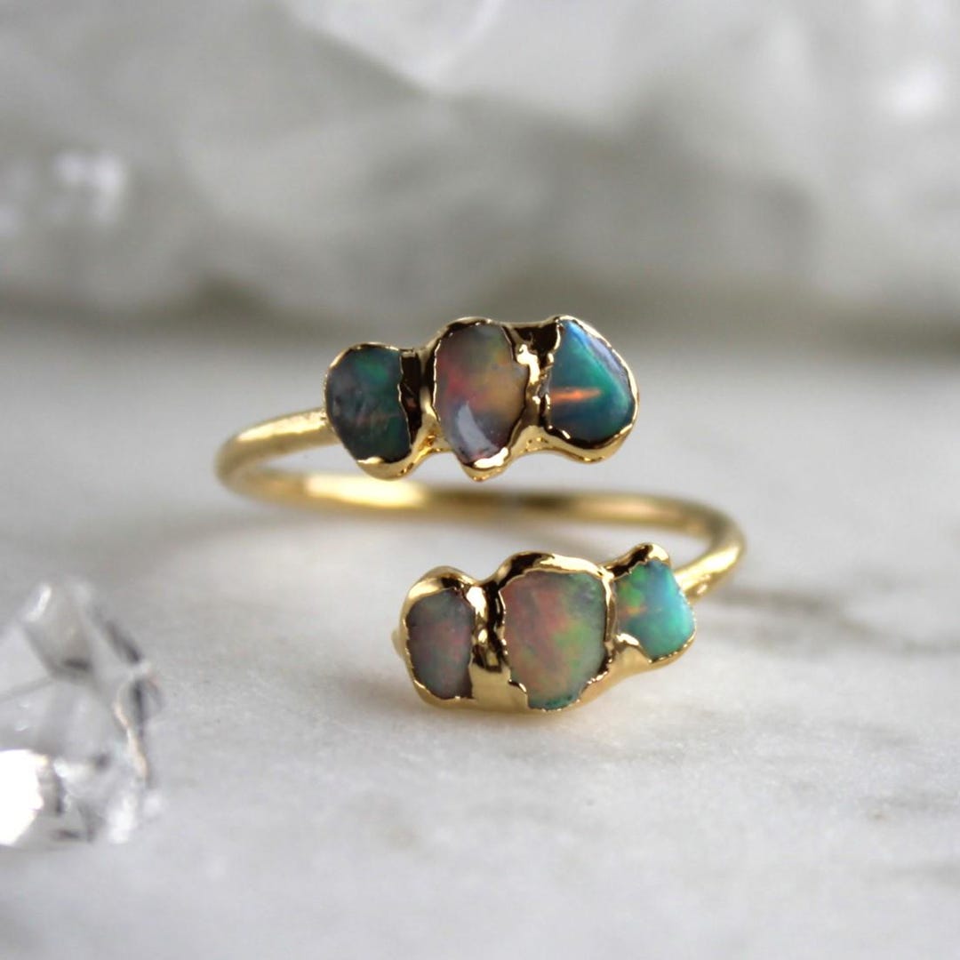 Raw Opal Ring, Gold Gemstone Ring, Open Gold Ring, October Birthstone ...