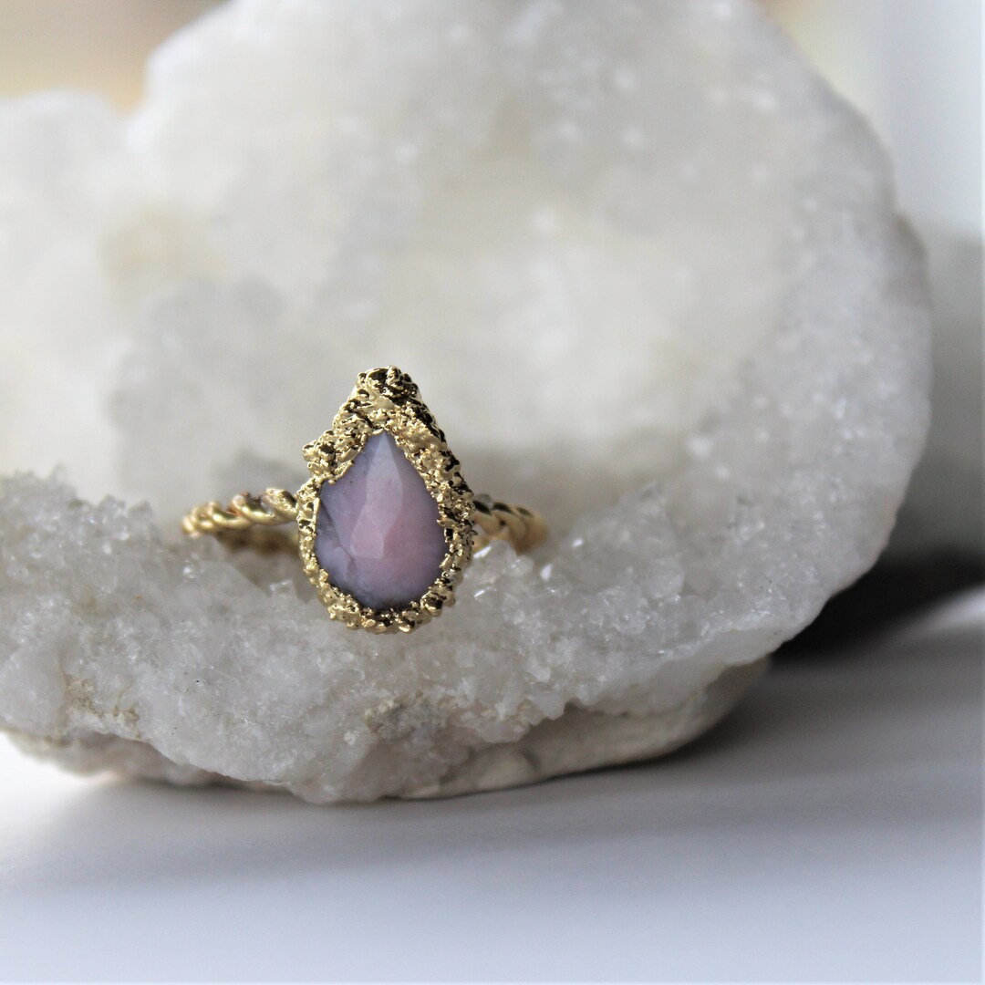 Peruvian Opal Ring, Pink Stone, Opal Stacking Ring, Gold Opal Ring, Raw ...