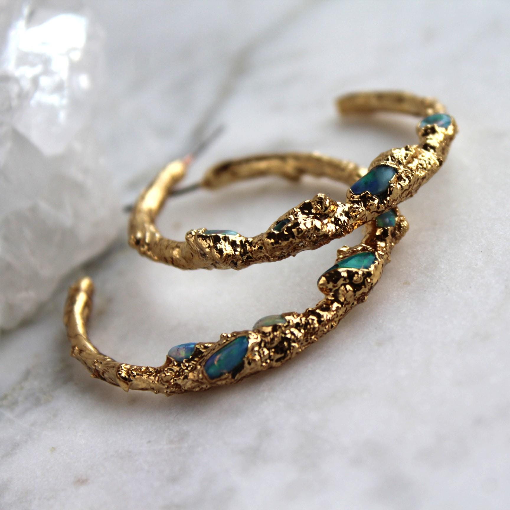 Raw Fire Opal Earrings: 18k Gold Dipped Hoop Earrings - Etsy