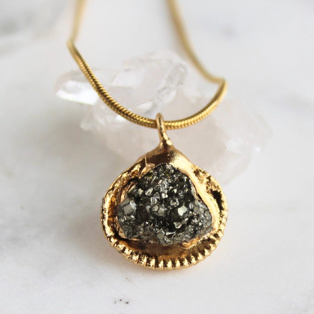 Pyrite Shell Pendant Necklace, Gifts for Her, Beach Jewelry, Raw Stone ...