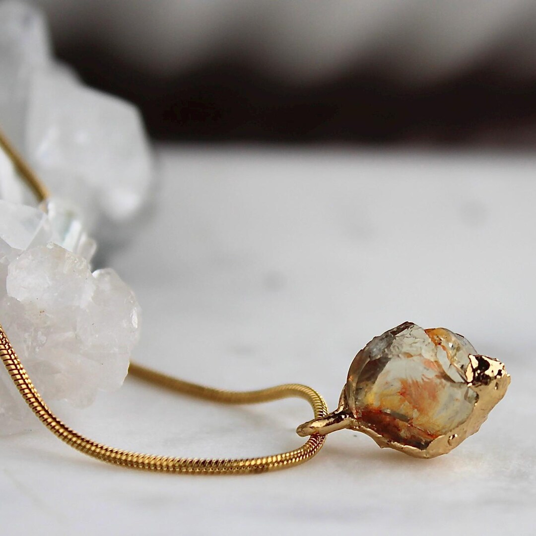 Raw Oregon Sunstone Necklace: 18k Gold Dipped Pendant, Ooak - Etsy