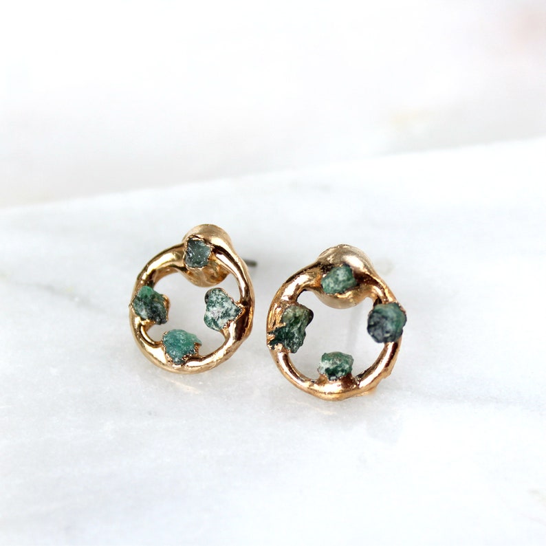 Emerald Earrings May Birthstone Raw Emerald Earrings Raw - Etsy