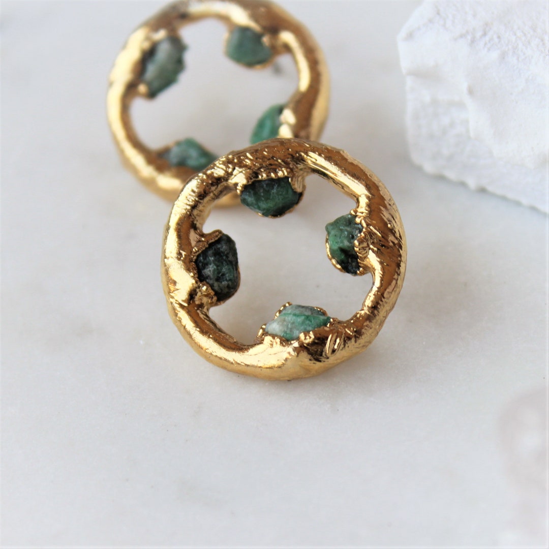 Emerald Earrings May Birthstone Raw Emerald Earrings Raw Crystal ...