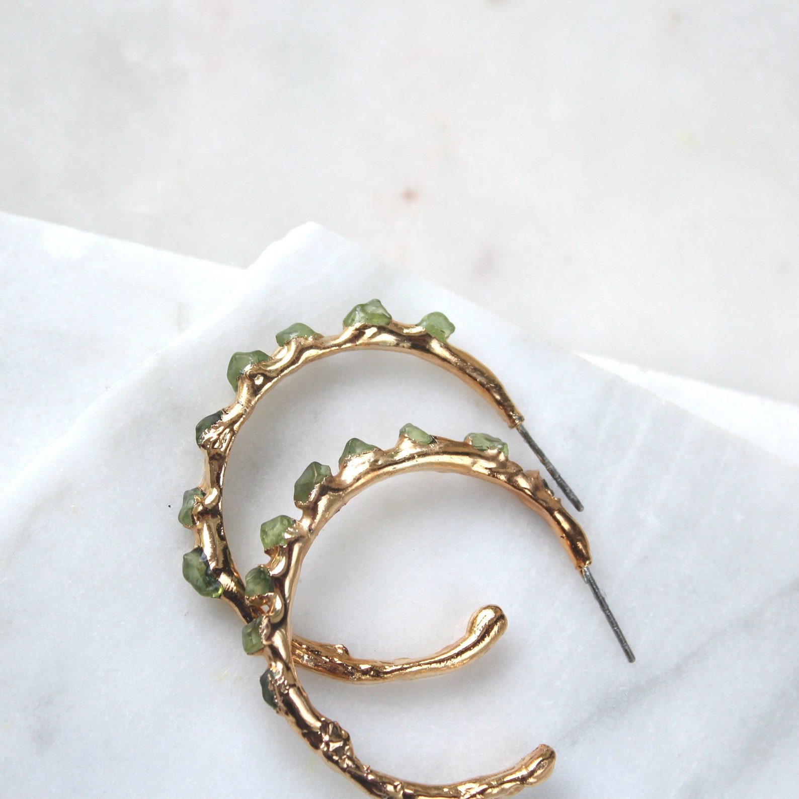 Peridot Earrings Raw Peridot Hoops Gold Hoop Earrings - Etsy
