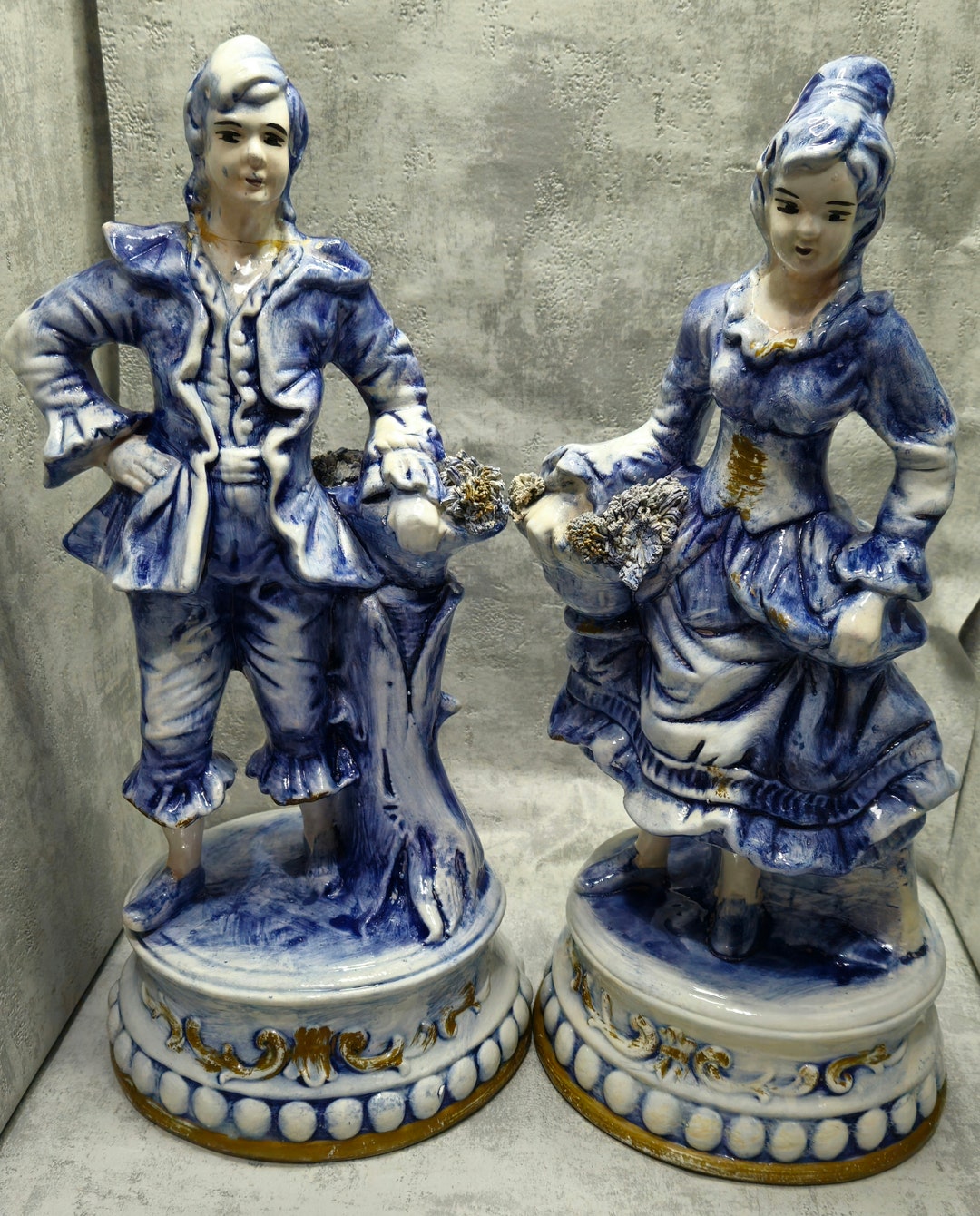 Vintage Delft Figurines. Man and Woman, Blue Statuettes - Etsy