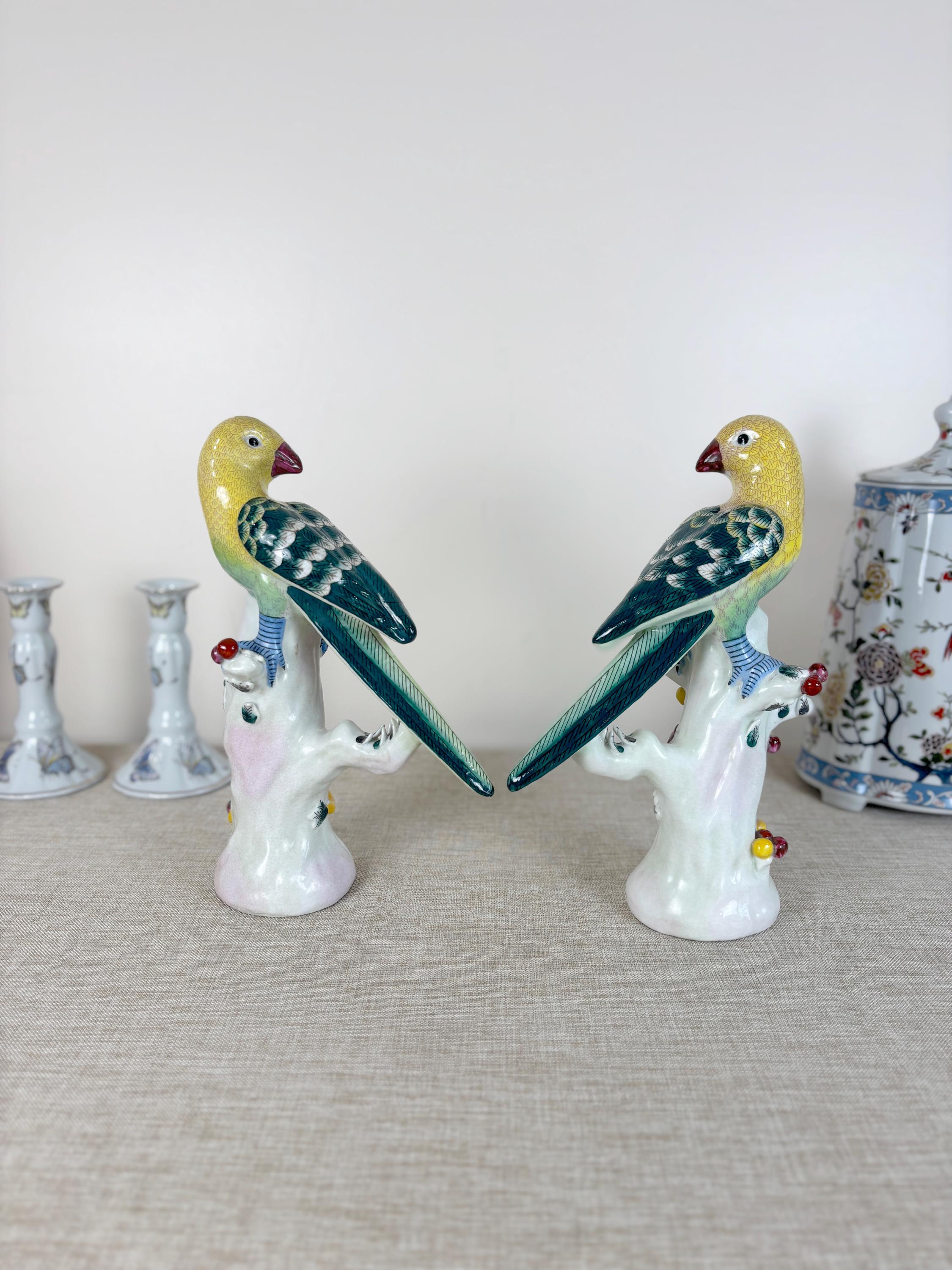 Vintage Porcelain Parrot Figurine Pair Hand Painted Exotic Bird Statues ...